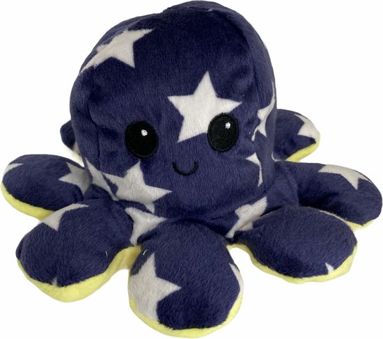 Knuffel Octopus Geel / blauw sterren- Mood Knuffel Omkeerbaar ...