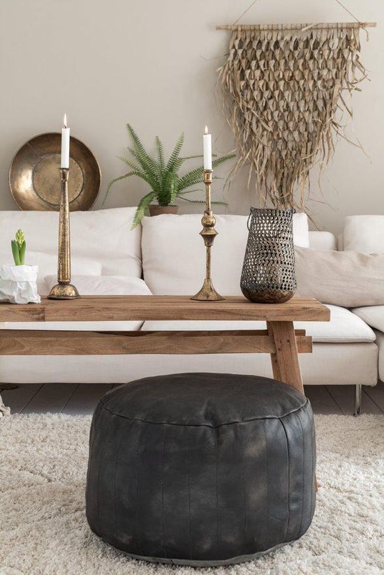 Leren poef rond antraciet M | bol.com