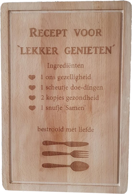 Passie voor Stickers Snijplank van hout met gelaserde tekst: Recept ...