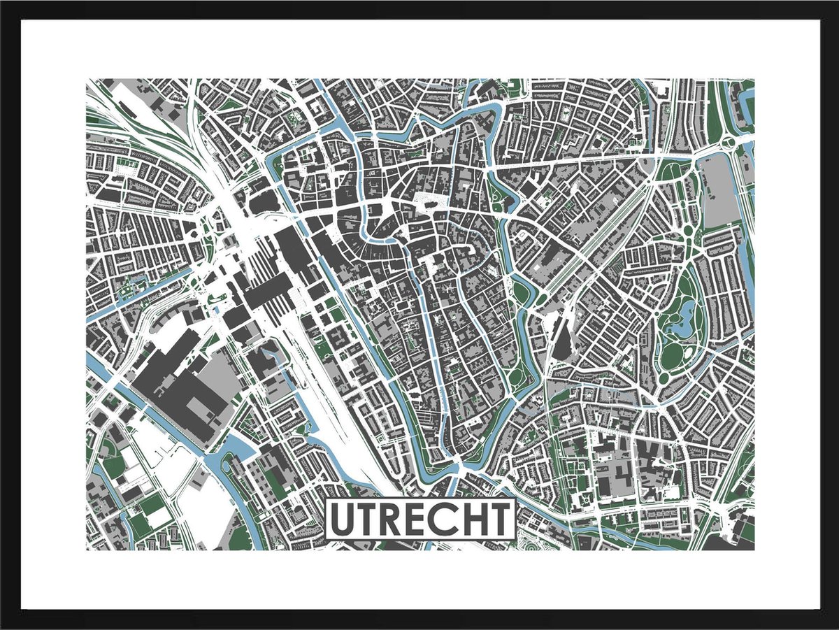 Utrecht centrum - stadskaart | Inclusief strakke moderne lijst ...