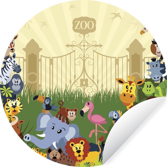 Illustration des animaux du zoo Sticker mural cercle mural 80x80 cm ...
