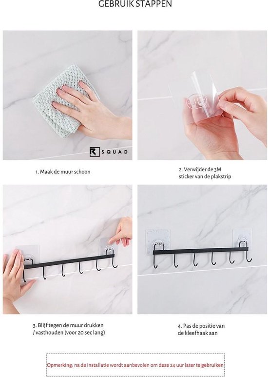 RSQUAD® - Badkamer haakjes - Zelf klevende wandhaken - Hagende Haken ...