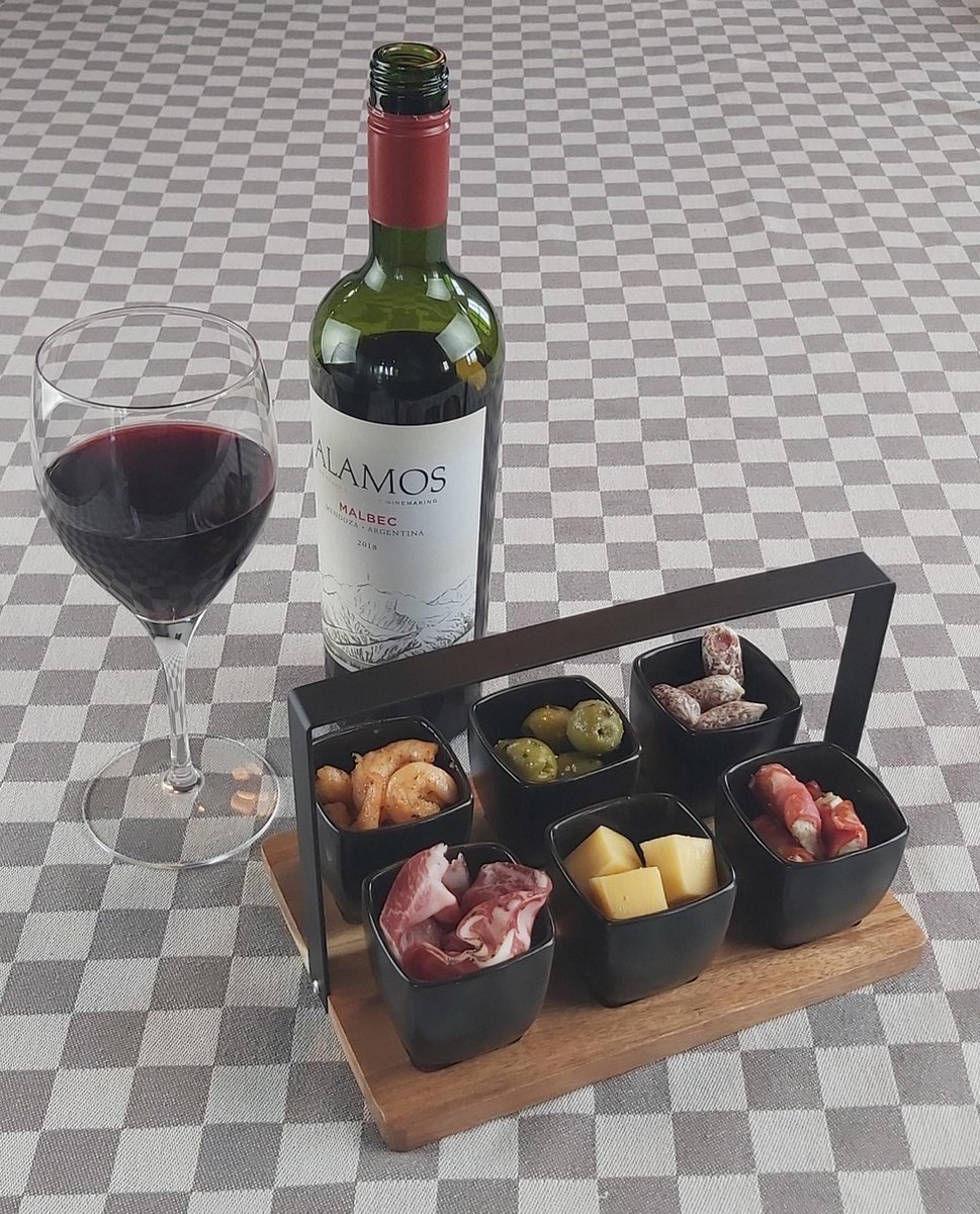 Mica Decorations - Luxe Tapas set - 6 Zwarte Tapas Schaaltjes op Houten ...