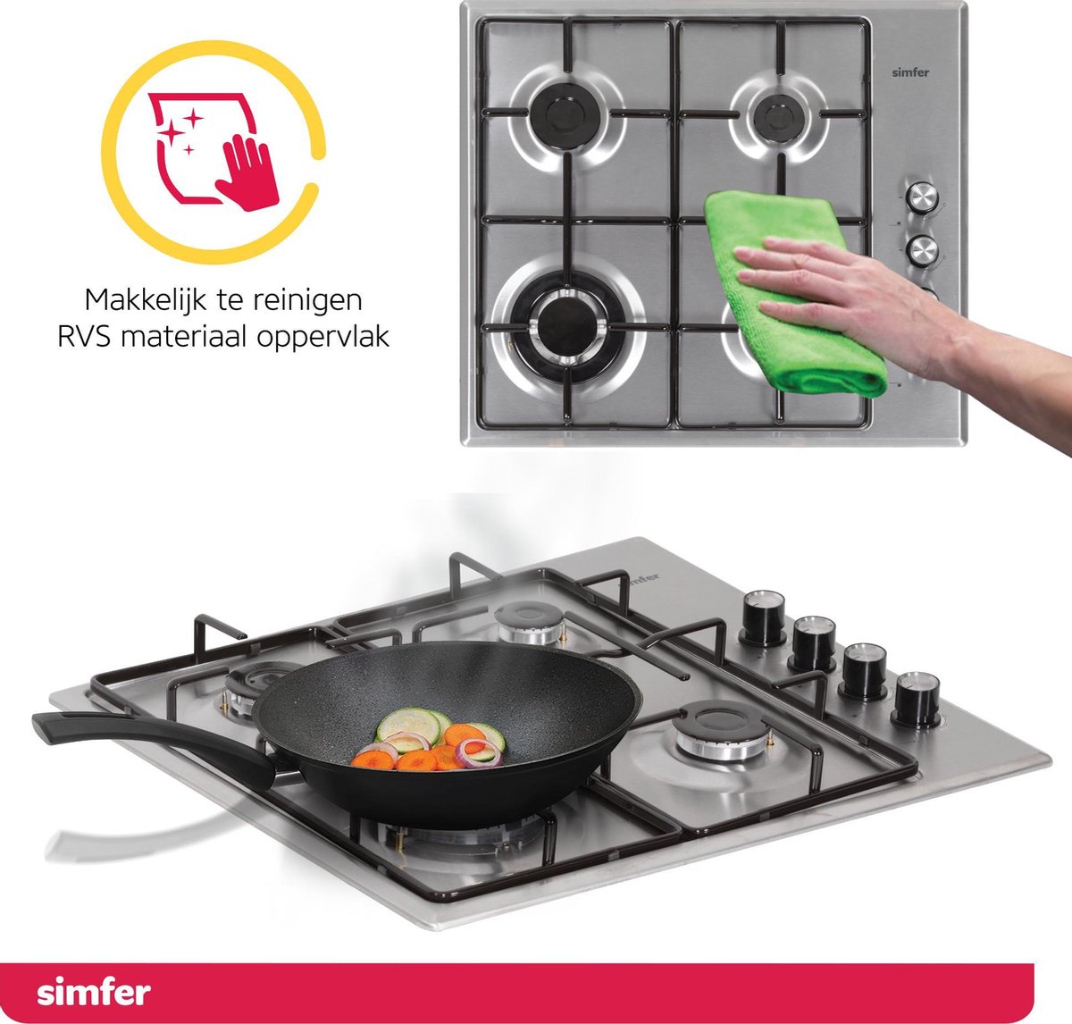 SIMFER BIH 6404 Inbouw Gaskookplaat met 4 Kookzones - Wokbrander - 60 cm -... | bol.com