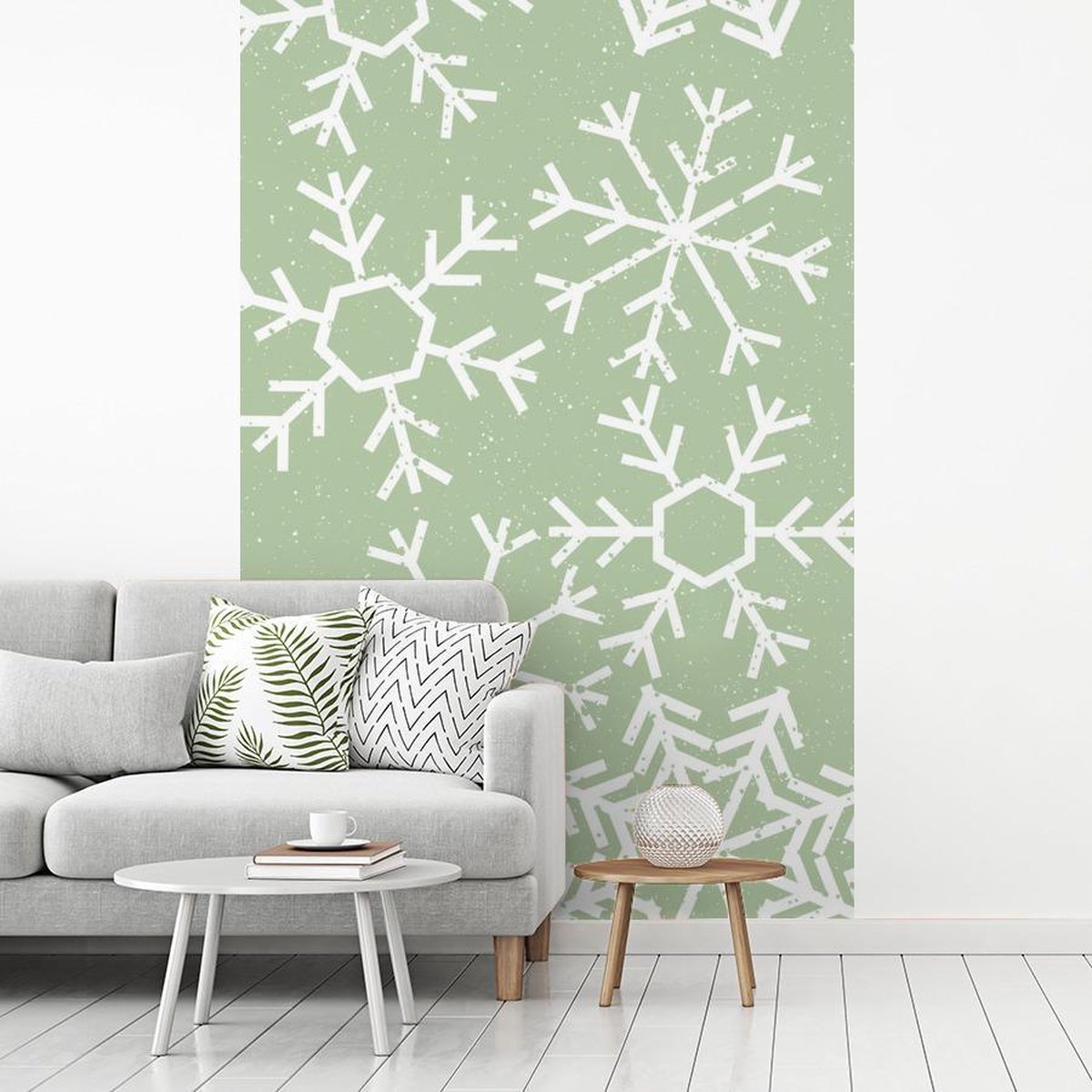 Behang - Fotobehang Sneeuw - Groen - Wit - Patroon - Breedte 160 cm x ...