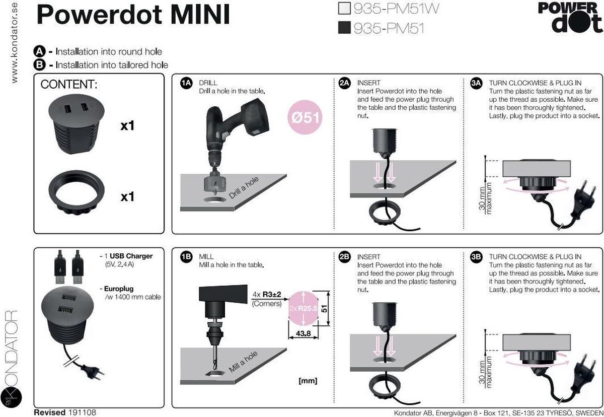 Powerdot mini 51mm dubbele inbouw usb lader zwart | bol.com