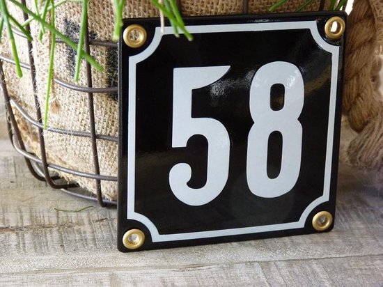 Emaille huisnummer 10x10 zwart/wit nr. 58 | bol