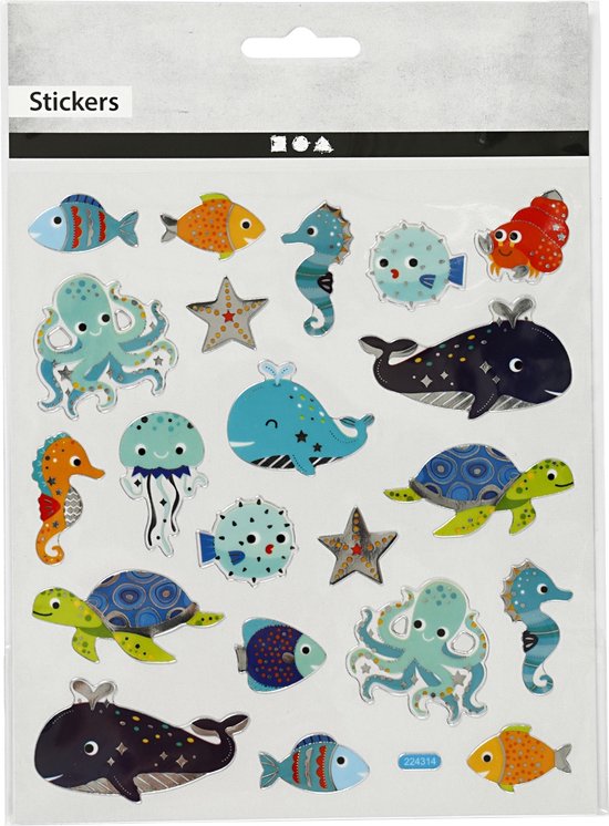 Stickers, zeedieren, vel 15x16,5 cm, 1 vel | bol