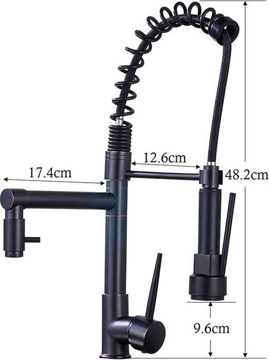Premium Zwarte Keukenkraan - Mengkraan - Uittrekbare Uitloop - Zwarte Kraan | bol.