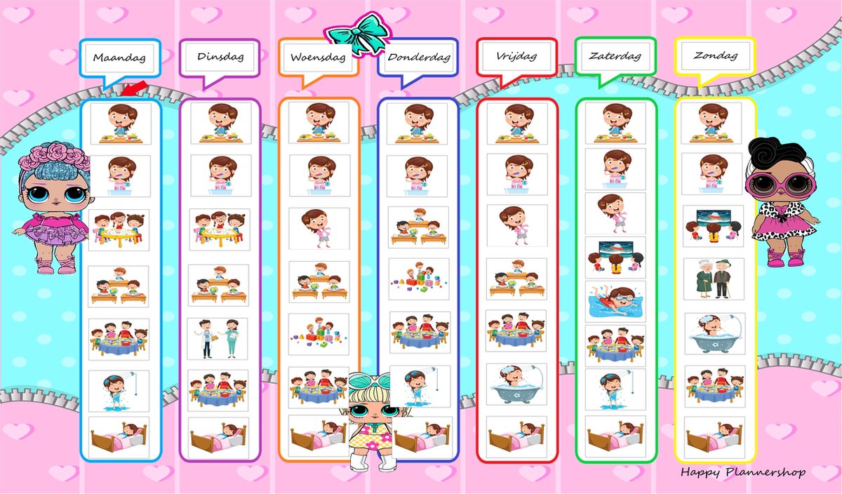 Pakket planbord Dolls - weekplanner Kind - Planbord Kinderen - Planbord ...