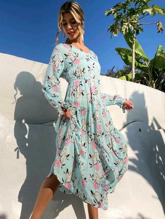 MKL - Dames zomerjurk - Kleur baby blauw - Franse Mode- Lente/ Zomer - Boho Vrolijke... | bol.com