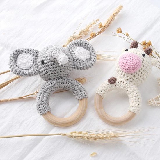 Houten Baby Rammelaar - Gehaakte Rammelaar - Babyspeelgoed - Bijtring ...