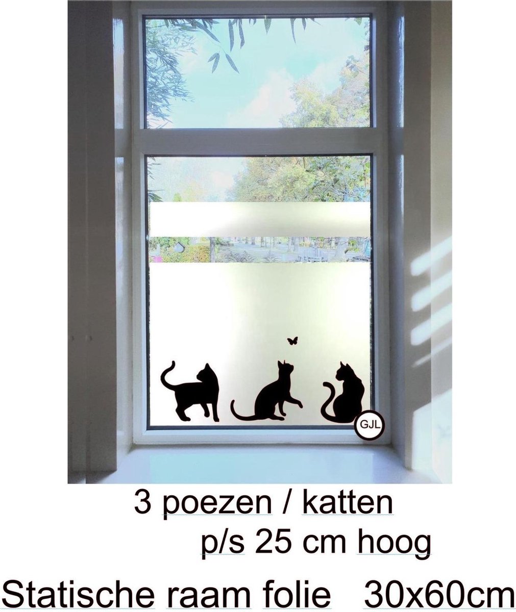 Raam Sticker 3 stuks Poezen - Poes - Katten - Decoratief - Ramen - Kat ...
