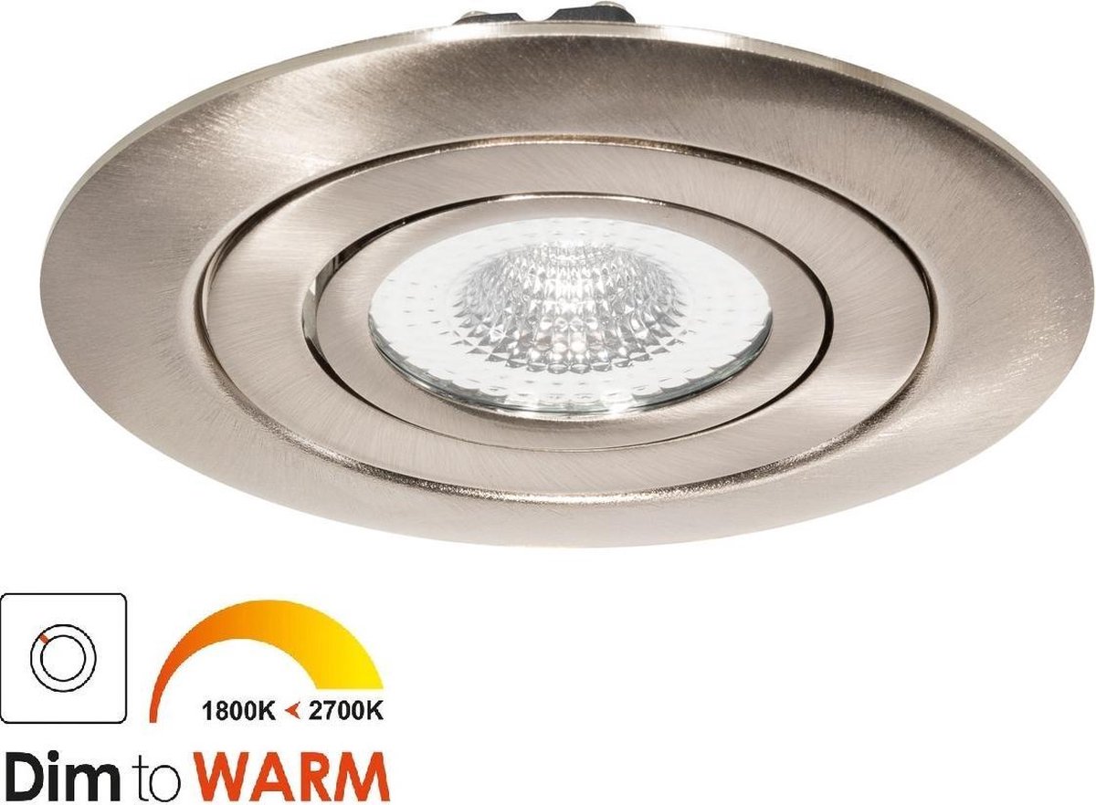 LED inbouwspot Nikkel - Dimbaar - 5 Watt - 1800-2700K Dim To Warm ...