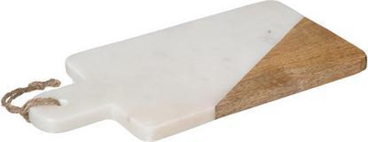 Serveerplank in Wit Marmer en Mangohout 30 x 15 cm | Snijplank marmer ...