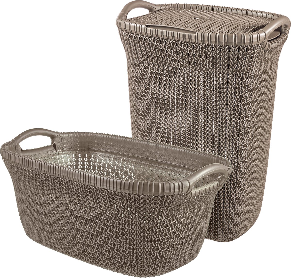 Curver Knit Wasmand met deksel 57L + Wasmand 40L - Harvest Brown | bol.com
