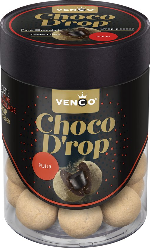 Venco dropchocolade - Choco drop Pure chocolade - snoeppot á 146 gram | bol