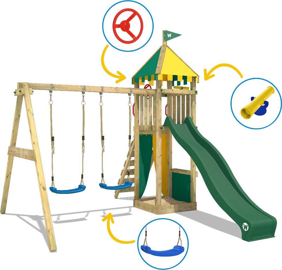 WICKEY Speeltoestel voor tuin Smart Brave met schommel en groene ...