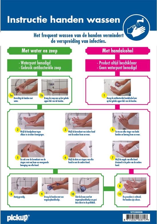 Bord 'Instructie handen wassen', 230 x 330 mm | bol