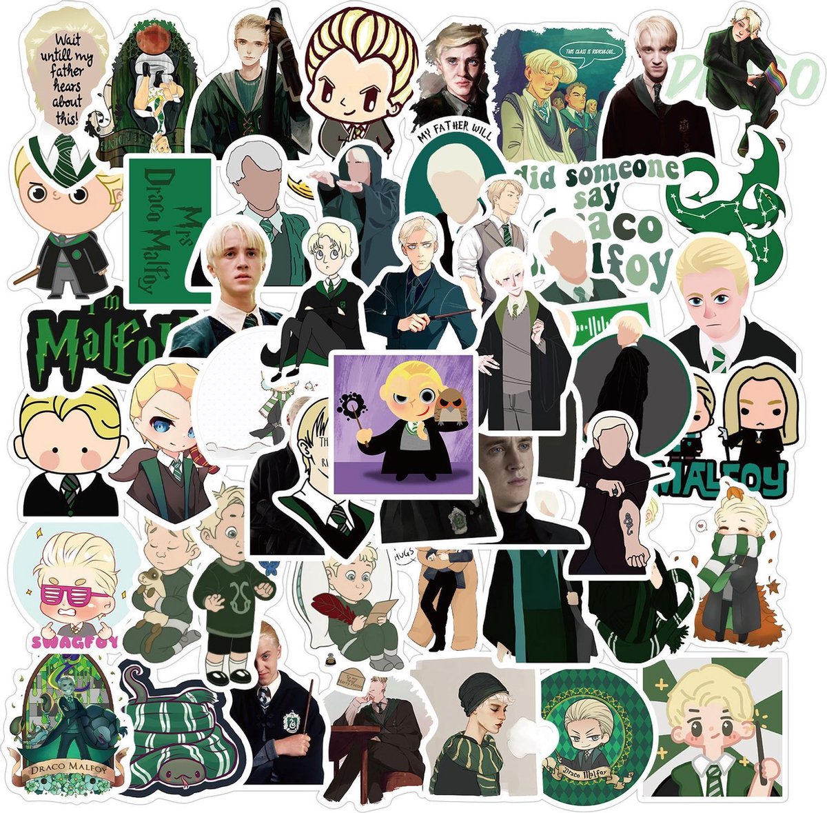 Draco Malfoy sticker mix - 50 stuks - HP Draco Malfidus stickers voor ...