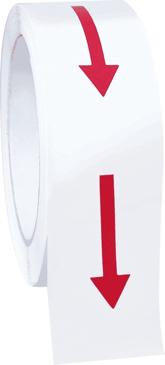 Pijl sticker simpel op rol, rood 50 x 15 mm - 500 per rol | bol