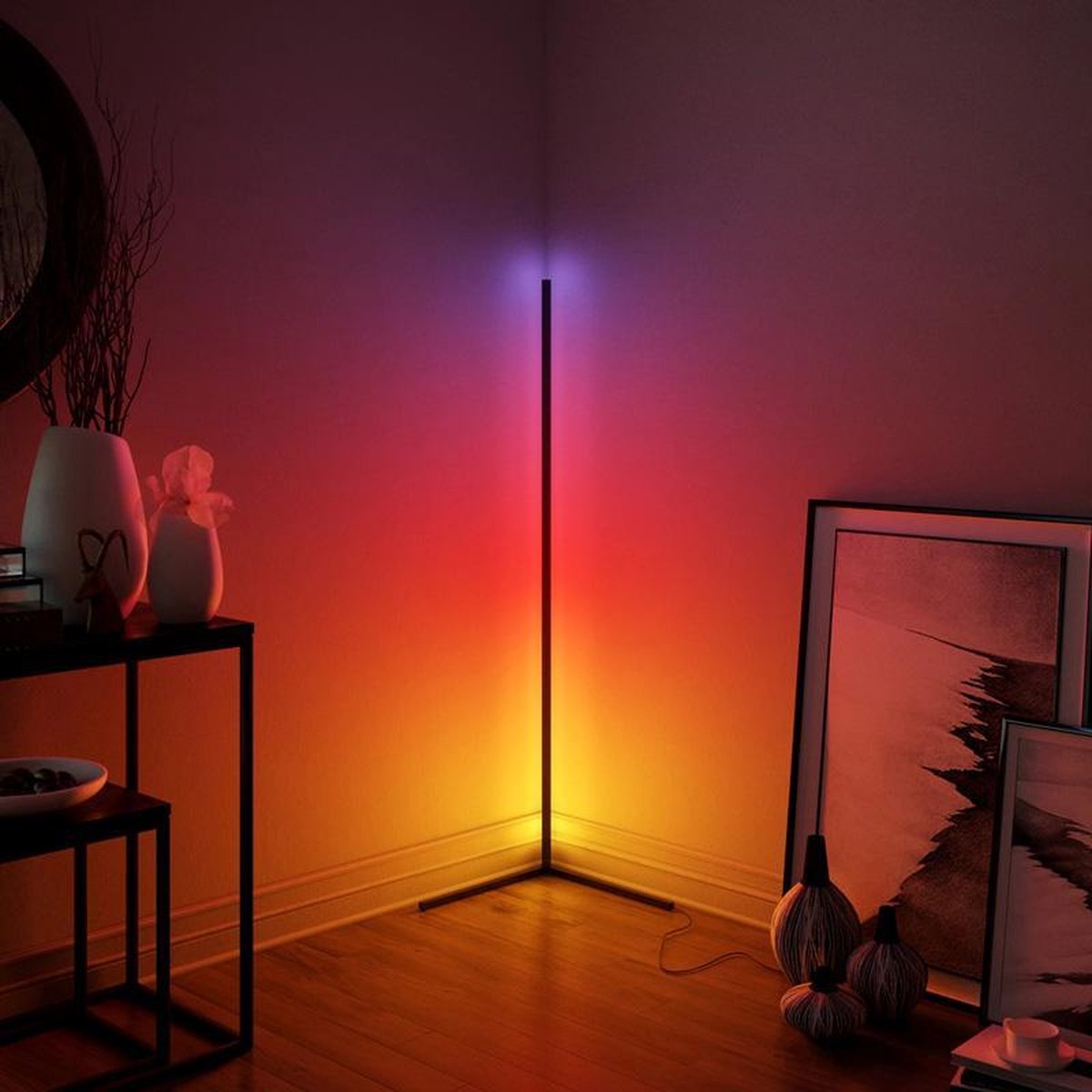 bol.com | LED multicolor Hoeklamp - Vloerlamp - Wandlamp - Minimalistisch - Zwart - RGB...