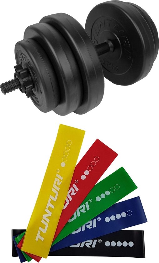 Tunturi - Fitness Set - Vinyl Halterset 15 kg - Weerstandsbanden 5 ...