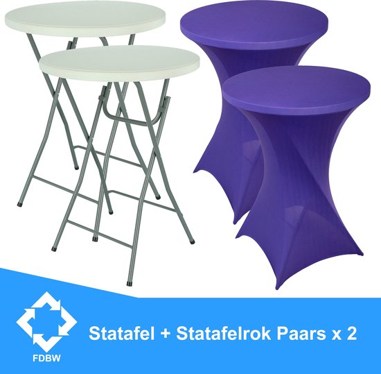 Statafel x 2 + Paars Statafelrok x 2 – 80 cm Dia x 110 cm hoog – Cocktailtafel – Hoge... | bol.com