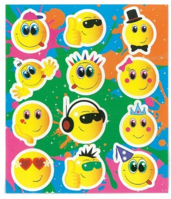 12 stuks Uitdeel stickervelletjes SMILY EMOTICON / traktatie cadeautjes ...