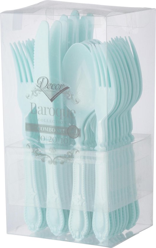 Decorline - Herbruikbare robuuste plastic bestekset Parel Turkoois ...