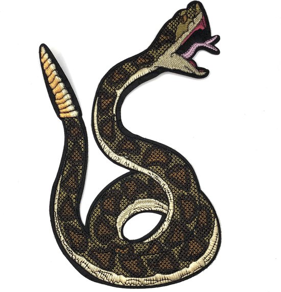 Ratelslang XXL Strijk Embleem Patch Links 18 cm / 28 cm / Bruin Beige ...