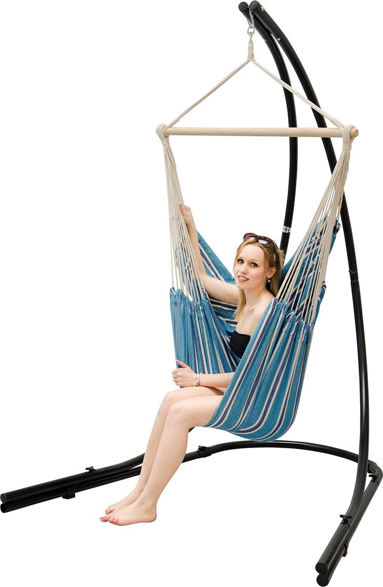 Vrijstaande stalen hangstoel frame 210cm incl. xxl hangstoel van katoen ...