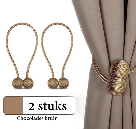 Luxe Gordijn Embrasse – Set van 2 stuks – Chocolade/ bruin – Magnetisch ...