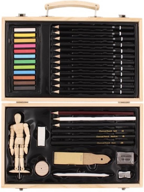 Set de dessins - Boîte à dessin XL - Avec boîte de rangement en bois ...