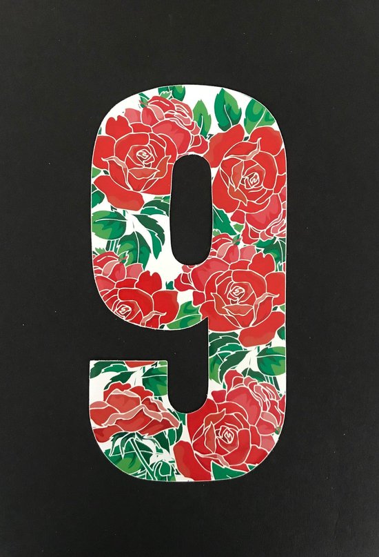 Huisnummer sticker Rozen 9, Rozen sticker nr. 9, huisnummer cijfers ...