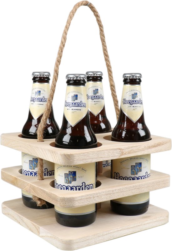 DIZZ Draagtray - Voor 4 flessen bier - Hout - 195x195x hout | bol