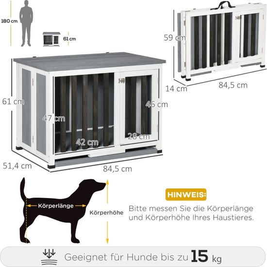 Honden Bench Wit/Grijs - 84,5 x 51,4 x 61 cm | bol