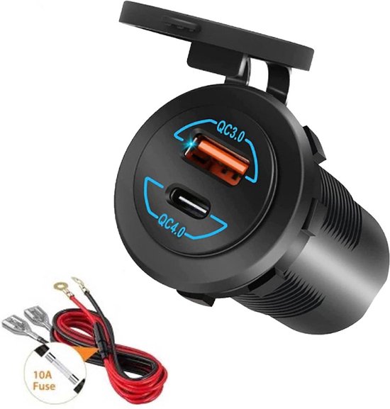 12V USB Autolader 2 Poorten met Aansluitkabel - Q4.0 - USB Stopcontact ...