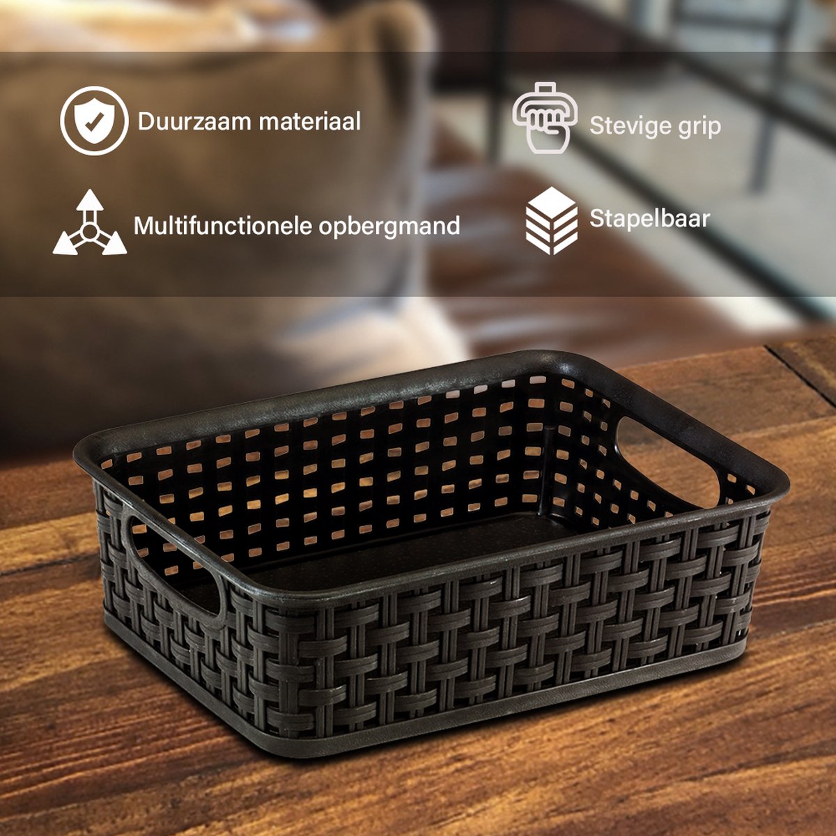 Mini Opbergmand 2 stuks - 1,65 Liter Zwarte Rattan Opbergbakjes, 20 x ...