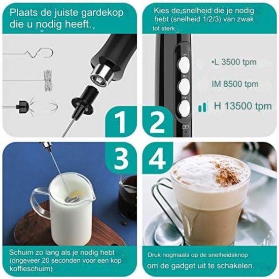 Opschuimer voor Melk - Melkopschuimer Electrisch - 2-in-1 handgarde, 3-snelheden USB... | bol