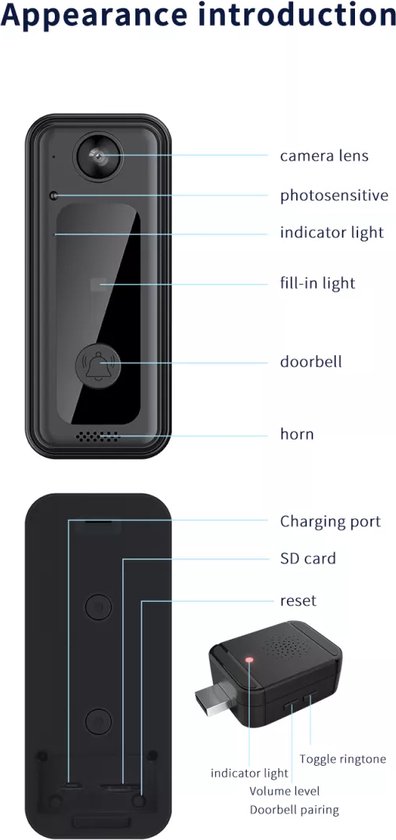 T ring video deurbel (zwart) M M3. Compleet met accu en losse bel. Incl ...