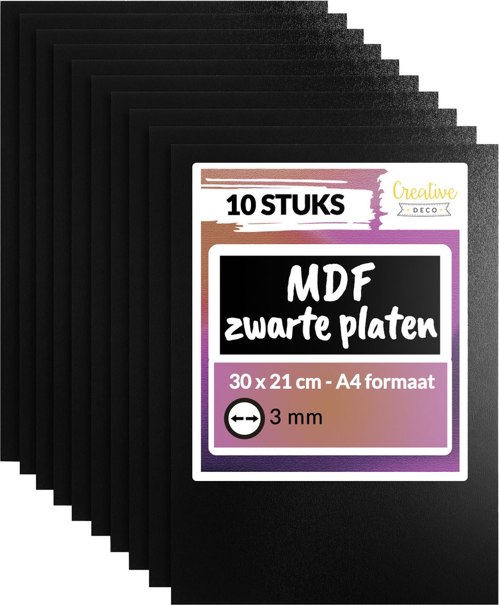 Creative Deco 10 x A4 MDF - Plaat Zwart | 300 x 210 x 3 mm | Perfect ...