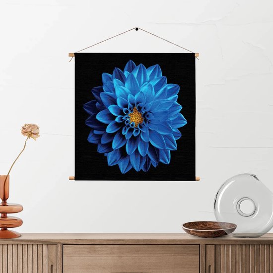 Textielposter Blauwe Dahlia Vierkant M (30 X 30 CM) - Wandkleed - Wanddoek - Wanddecoratie | bol