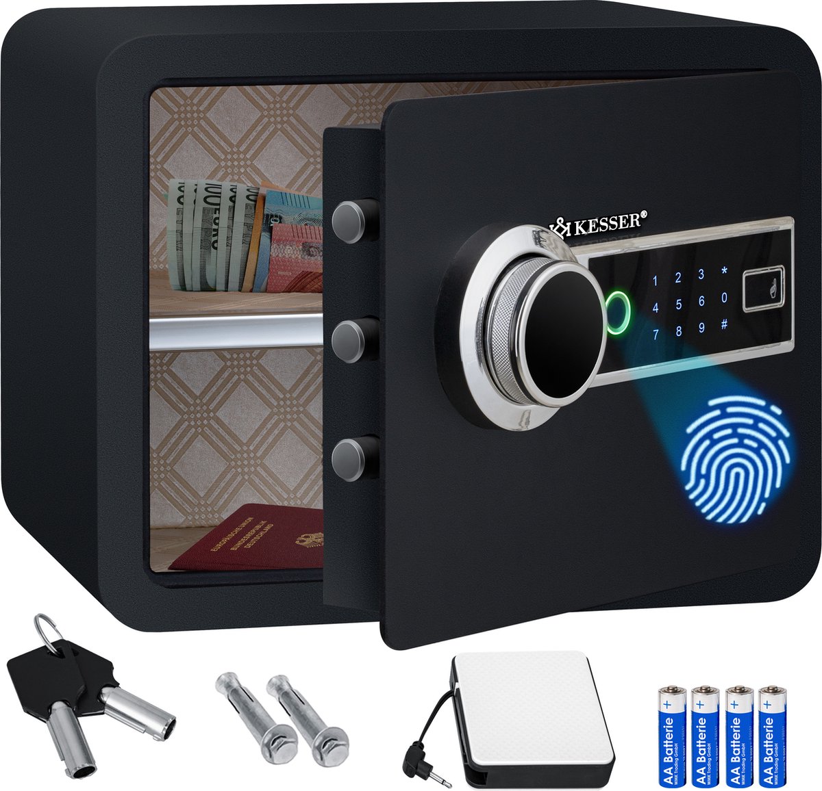KESSER® Elektronische Kluis met cijferslot en Vingerafdruk - 34x25x28cm ...