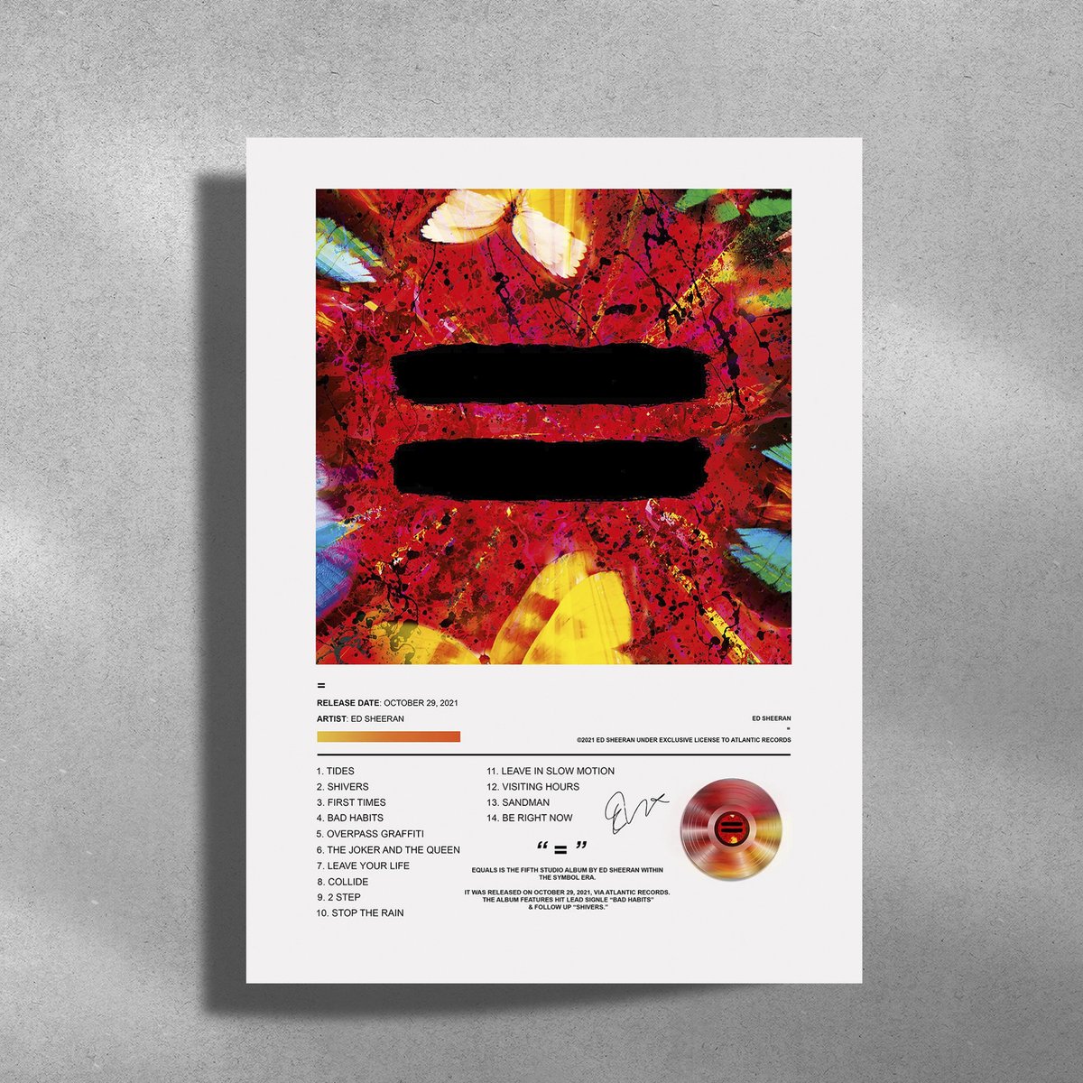 Ed Sheeran = Equals - Metalen Poster 30x40cm - album cover | bol