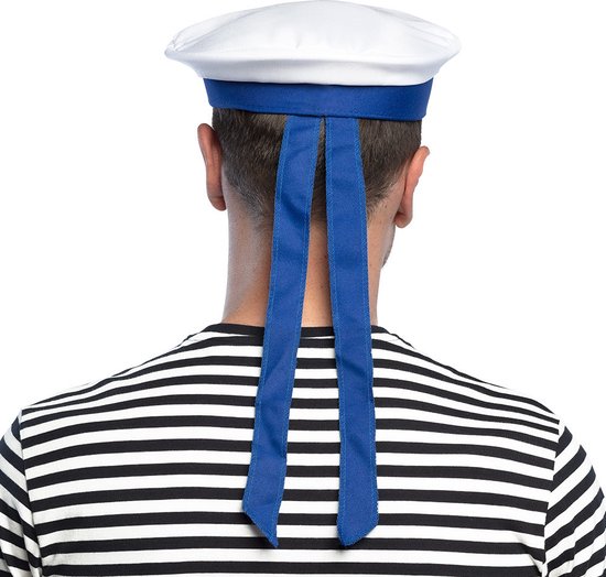 Carnaval verkleed Matrozen hoedje - wit/blauw - met matrozen kraag ...