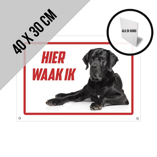 Bord/ waakbord XL | "Hier waak ik" | 40 x 30 cm | Deense Dog | Grote ...