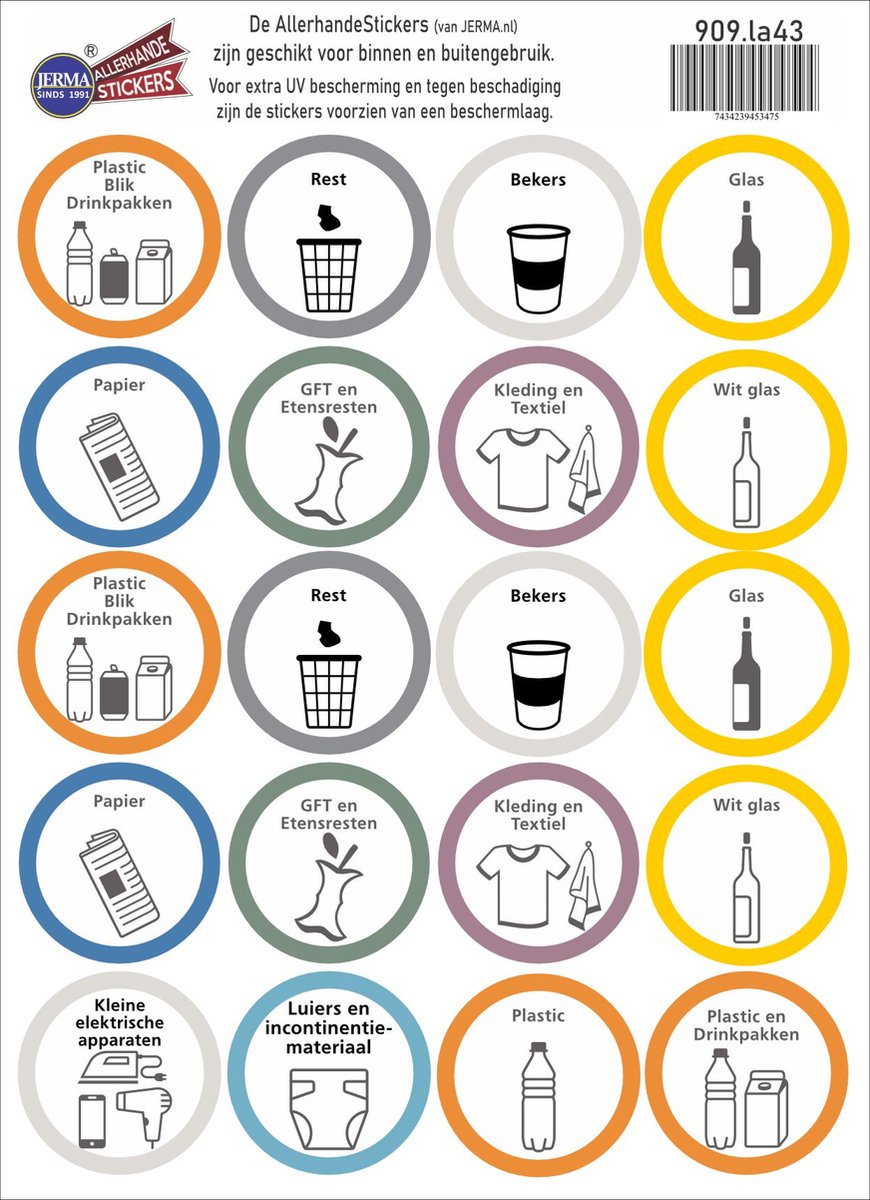 Recycling sticker set van 20 afvalbak stickers | bol