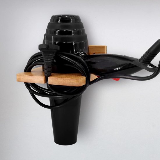 Bamboe föhnhouder voor aan de muur zonder boren, haardroger houder ...