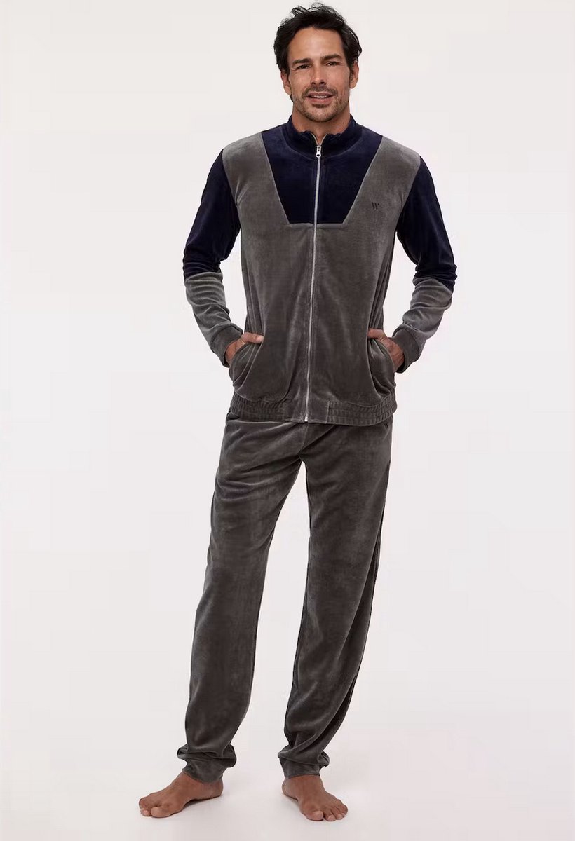 Woody - Grijs huispak van velours - Maat M | bol